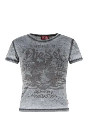 DIESEL® DIESEL Grey Cotton Blend Jersey T-Shirt With Rhinestone Embellishments Gray