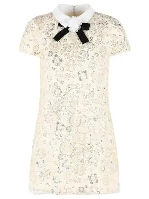 SELF-PORTRAIT Polyester Mini Dress With Embellishments - Cream