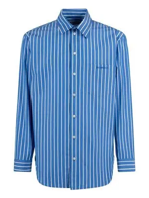 Balenciaga Regular Fit Striped Cotton Shirt - Blue