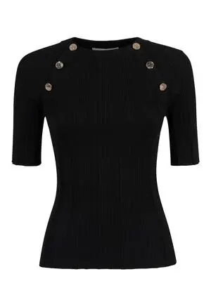 Sportmax Ribbed Top With Button Detail - Black