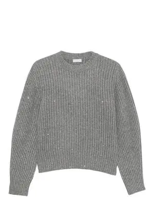 Brunello Cucinelli Ribbed Sequined Crewneck Sweater - Gray