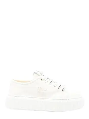 Miu Miu Embroidered Denim Platform Sneakers - White