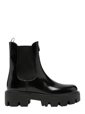 Prada Brushed Leather Chelsea Boots - Black