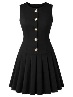 GIRL IN MIND Penelope Tailored Pleated Mini Dress - Black