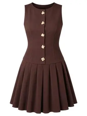GIRL IN MIND Penelope Tailored Pleated Mini Dress - Brown