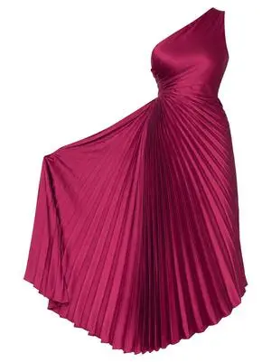 GIRL IN MIND One Shoulder Pleated Midi Dress - Red