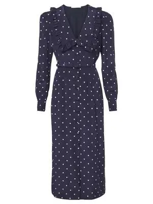 ALESSANDRA RICH Alessandra Rich Belted Polka Dot Silk Midi Dress