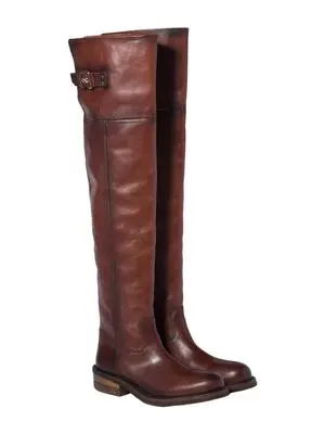 Miu Miu Leather Over The Knee Boots With Buckle Detail - Coffee