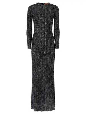 Missoni Long Sleeve Sequined Striped Knit Maxi Dress - Multicoloured