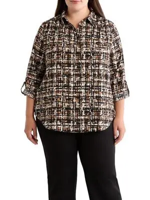 ANNE KLEIN AK Anne Klein Print Roll Tab Top