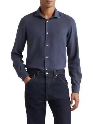 Boglioli Spread Collar Long Sleeve Button Shirt - Navy