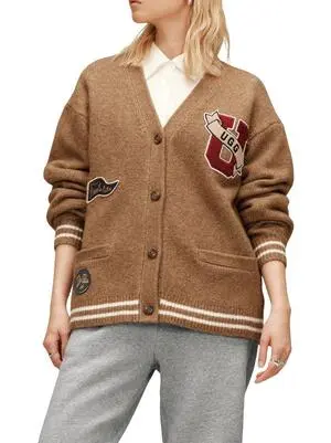 UGG Retro Cardigan With Collegiate Patches - Coffee Grounds Heather