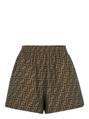 Fendi FENDI FF Jacquard Elastic Waist Shorts With Side Slits Marrone
