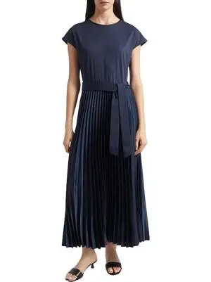Max Mara Weekend Max Mara Tie-Waist Pleated Maxi Dress Navy