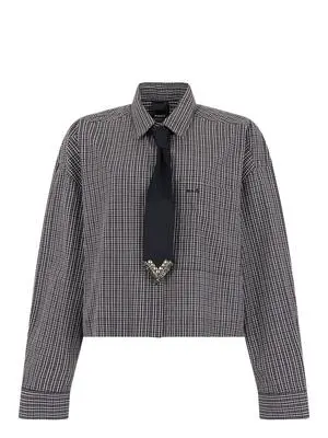 Pinko Cropped Long Sleeve Shirt With Bow Detail - Black