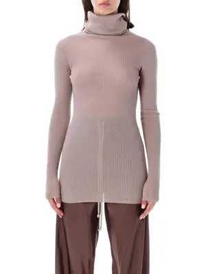 Rick Owens RICK OWENS Ribbed Knit Turtleneck Tunic Top Rosa