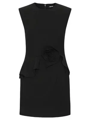 ROTATE BY BIRGER CHRISTENSEN Sleeveless Ruffled Rose Detail Mini Dress - Nero