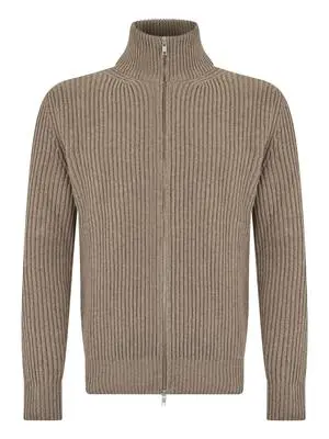 MAISON MARGIELA Ribbed High Collar Zip-front Cardigan - Beige