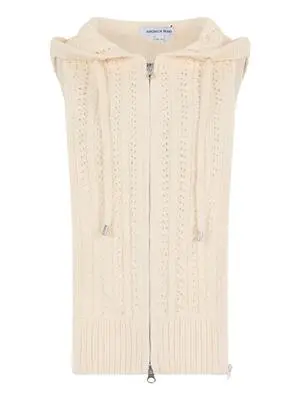 Veronica Beard Sleeveless Hooded Cardigan Jacket - Panna