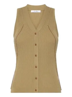 Max Mara Ribbed Knit Cotton-viscose Crepe Vest - Verde