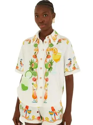 FARM RIO FARM RIO Embroidered All-Over Print Linen-Blend Short-Sleeve Shirt