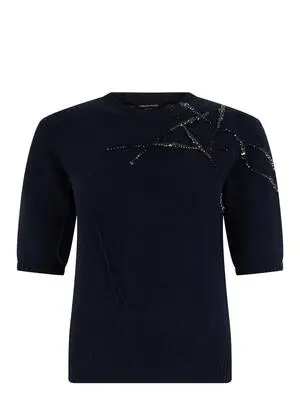 Fabiana Filippi Three-quarter Sleeve Embellished Wool-silk-cashmere Sweater - Blue
