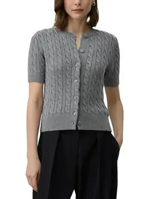 LILYSILK Lilysilk Short-Sleeve Cable-Knit Silk-Cotton Cardigan