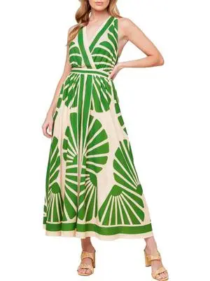 FLYING TOMATO Botanical Print Open Back Maxi Dress - Taupe/green