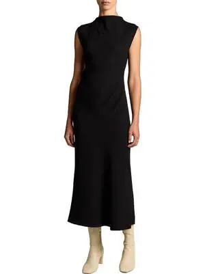 VINCE Vince Sleeveless Funnel Neck Midi Dress With Draped Detailing
