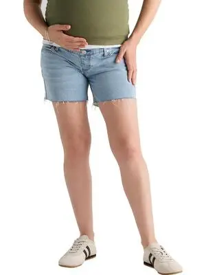 Quince Lila Stretch Maternity Vintage Denim Shorts - Cool Blue Fray