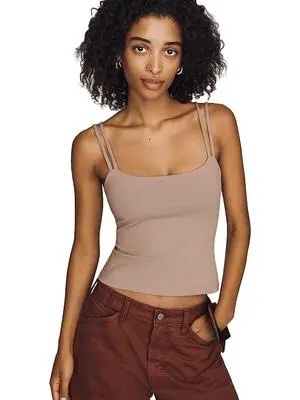 Susana Monaco Susana Monaco Double-Strap Scoop Neck Tank Top Khaki