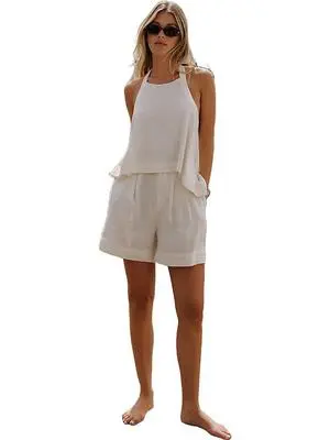 L*Space Billie Pleated Linen Blend Shorts - Cream