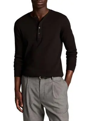 Vince Ribbed Cotton Henley - Black