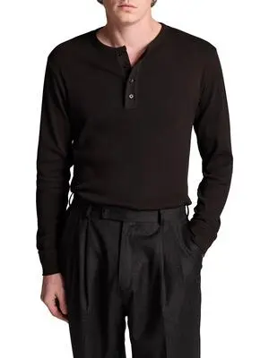 Vince Men's Ribbed Cotton Henley Black