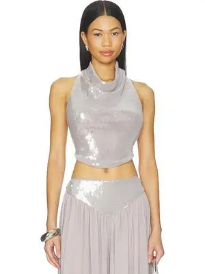 Retrofete Sequin Halter Top - Greige
