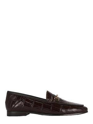 Sam Edelman Loraine Croc Embossed Leather Loafer With Gold Horsebit Detail - Amaro Brown