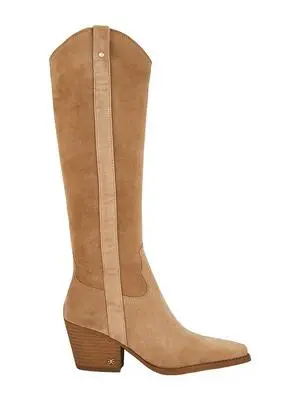 Sam Edelman Wyatt Suede Block Heel Pointed Toe Boots - Cyprus Tan