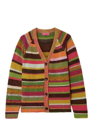 THE ELDER STATESMAN Striped Cashmere Cardigan - Orange