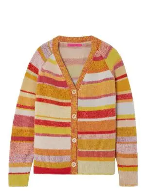 THE ELDER STATESMAN Striped Cashmere Cardigan - Nude