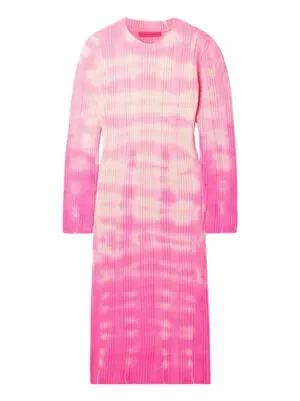 THE ELDER STATESMAN The Elder Statesman Pink Tie-Dye Ribbed Knit Pullover Dress