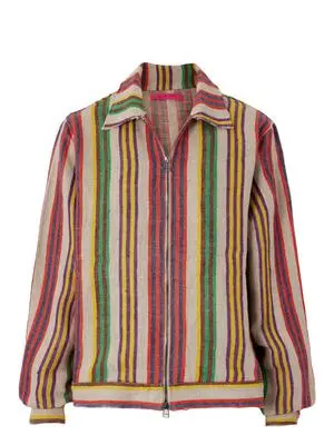 THE ELDER STATESMAN Striped Linen Jacquard Jacket - Multicolor