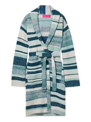 THE ELDER STATESMAN Striped Belted Cashmere Cardigan - Blue