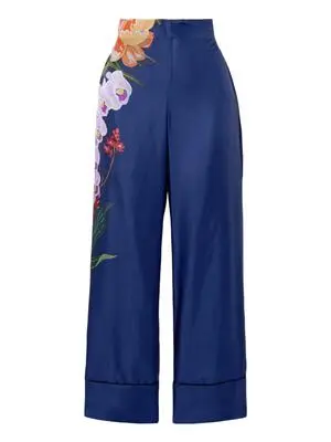Borgo De Nor High-waisted Silk Wide-leg Trousers With Floral Print - Blue