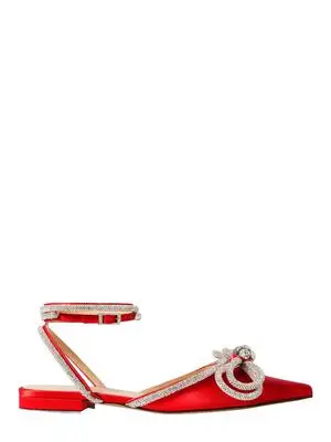 MACHMACH Pointed-toe Flat Sandals With Crystal Bow Ankle Strap - Red