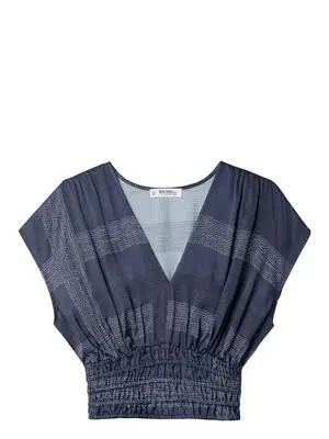 LEMLEM Smocked Printed Cropped Top - Blue