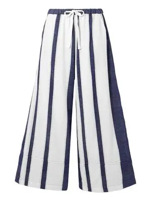 LEMLEM Striped Pure Cotton High-waisted Straight-leg Trousers - White