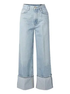 GOLDSIGN High-waisted Wide-leg Jeans With Folded Hems - Blue