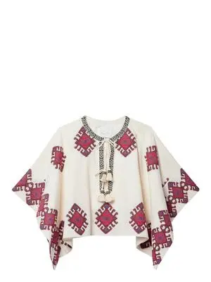 Johanna Ortiz Tie-detailed Embroidered Cotton Cape - White