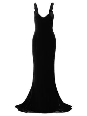 Galvan Velvet Sweetheart Neck Gown - Black