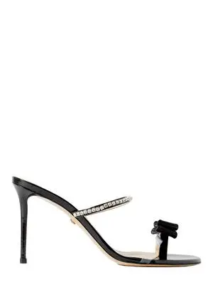 MACHMACH Mach & Mach 95mm Patent Leather Crystal Bow Stiletto Sandals - No